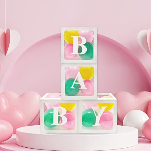 Baby Shower Boxes Party Decorations,Clear Baby Balloon Boxes,White Transparent Balloon Box with 30 Letters(A-Z+Baby) for Gender Reveal Party,Birthday Party,Wedding