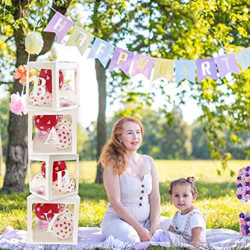 Baby Shower Boxes Party Decorations,Clear Baby Balloon Boxes,White Transparent Balloon Box with 30 Letters(A-Z+Baby) for Gender Reveal Party,Birthday Party,Wedding