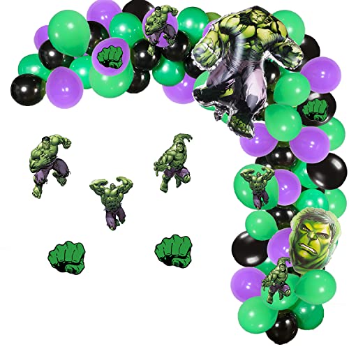 117 PCS Green Hero Party Balloons Arch Garland Kit,Green Purple Black Balloon Garland Party Decoration Green Hero Foil Balloon Green Hero Cutouts Kids Baby Shower Birthday Party Decorations