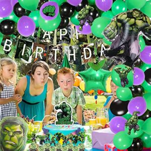 117 PCS Green Hero Party Balloons Arch Garland Kit,Green Purple Black Balloon Garland Party Decoration Green Hero Foil Balloon Green Hero Cutouts Kids Baby Shower Birthday Party Decorations