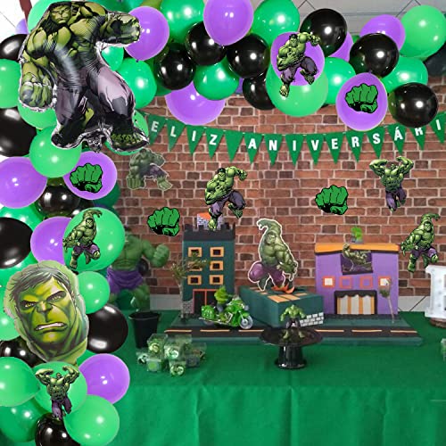 117 PCS Green Hero Party Balloons Arch Garland Kit,Green Purple Black Balloon Garland Party Decoration Green Hero Foil Balloon Green Hero Cutouts Kids Baby Shower Birthday Party Decorations