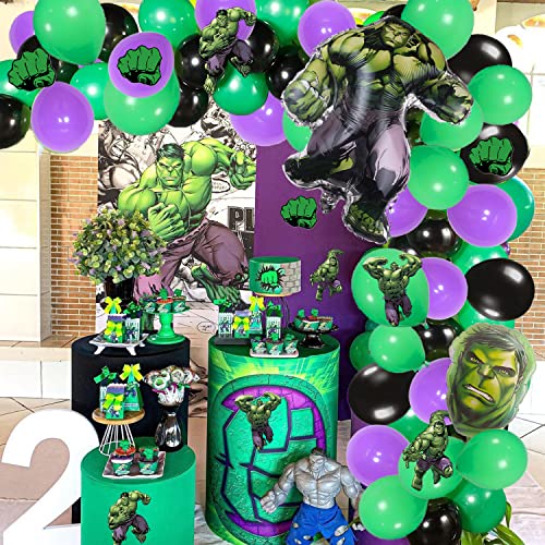 117 PCS Green Hero Party Balloons Arch Garland Kit,Green Purple Black Balloon Garland Party Decoration Green Hero Foil Balloon Green Hero Cutouts Kids Baby Shower Birthday Party Decorations