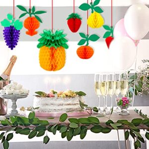 14 Pieces Honeycomb Fruit Tissue Paper Decoration Tissue Paper Pineapple Table Centerpieces Hanging Honeycomb Strawberry Paper Decor for Birthday Wedding Party Home Decoration