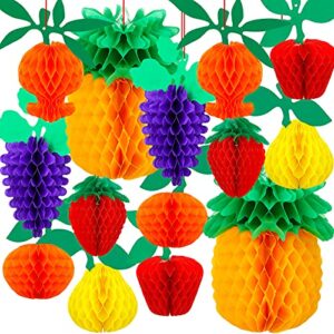 14 pieces honeycomb fruit tissue paper decoration tissue paper pineapple table centerpieces hanging honeycomb strawberry paper decor for birthday wedding party home decoration