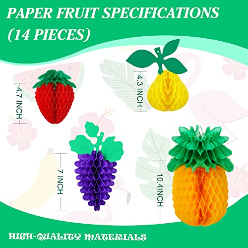 14 Pieces Honeycomb Fruit Tissue Paper Decoration Tissue Paper Pineapple Table Centerpieces Hanging Honeycomb Strawberry Paper Decor for Birthday Wedding Party Home Decoration