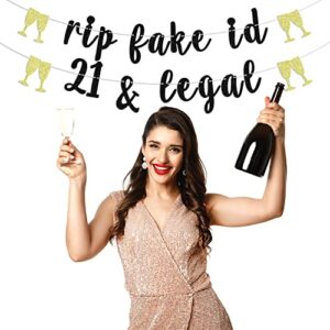 Rip Fake ID, 21& Legal Banner - Bunting Backdrops for Cheers to 21 Years - Funny Decorations for Happy 21st Birthday Party Supplies/Favors