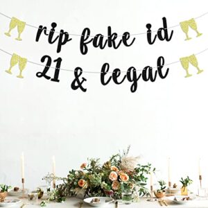 Rip Fake ID, 21& Legal Banner - Bunting Backdrops for Cheers to 21 Years - Funny Decorations for Happy 21st Birthday Party Supplies/Favors