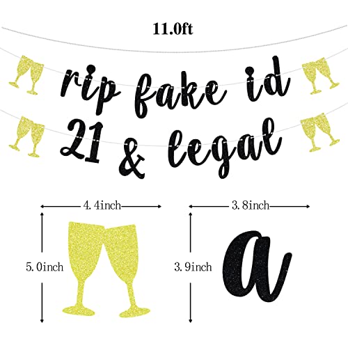 Rip Fake ID, 21& Legal Banner - Bunting Backdrops for Cheers to 21 Years - Funny Decorations for Happy 21st Birthday Party Supplies/Favors