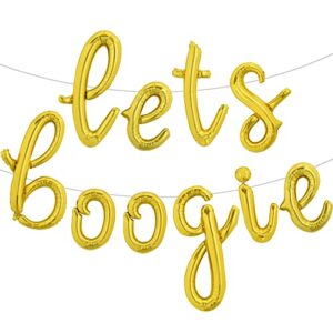 gold lets boogie balloons banner,16 inch lowercase gold foil helium sign for 1980s back to 70’s 80’s 90’s disco themed disco fever party or birthday party supply