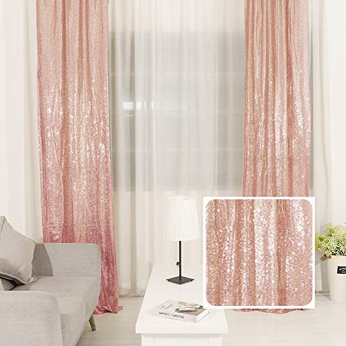 TRLYC Rose Gold Sequin Backdrop Curtains 2 Panels 2x8ft Glitter Rose Gold Curtains Decoration for Wedding Dirthday Party Christmas