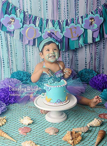 Furuix Mermaid Party Decorations /Under The Sea Party 16pcs Teal Lavender Purple Tissue Paper Pom Pom Paper Lanterns for Birthday Decor Mermaid Baby Shower Decorations Mermaid Party Supplies