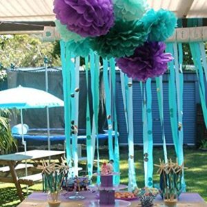 Furuix Mermaid Party Decorations /Under The Sea Party 16pcs Teal Lavender Purple Tissue Paper Pom Pom Paper Lanterns for Birthday Decor Mermaid Baby Shower Decorations Mermaid Party Supplies