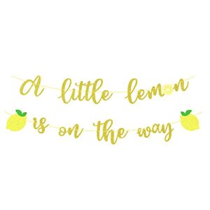 a little lemon is on the way banner, gold glitter baby shower theme party decorations, boys girls birthday party supplies