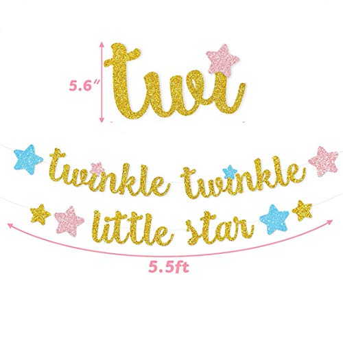 Morndew Glitter Twinkle Twinkle Little Star Banner for Boy or Girl Birthday Gender Reveal Party Baby Shower Bunting Decoration