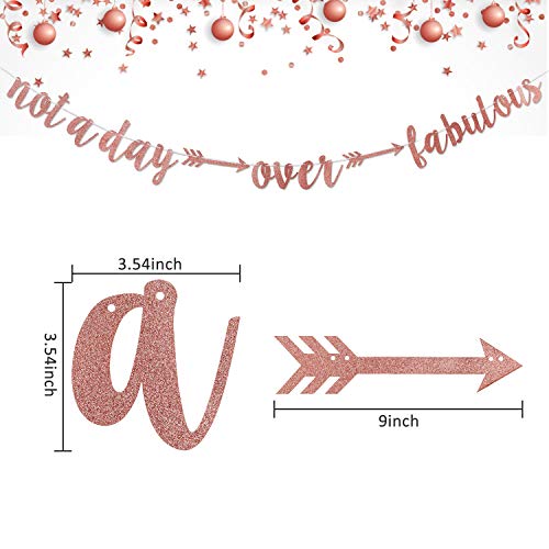 Rose Glittery Birthday Banner - Not a Day over Fabulous Banner - Birthday Decorations Supplies for Women - Great for Birthday Party Anniversary Decorations