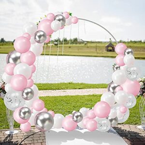 Pink and Silver Balloon Garland Arch Kit, 120 Pieces White Light Pink Silver Confetti Latex Balloons Arch for Christmas Birthday Baby Shower Wedding Proposal Engagement Party Decorations