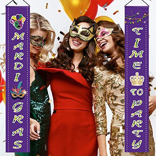 Mardi Gras Purple Banner Masquerade Carnival Banner Mardi Gras Porch Sign Hanging Banner for Mardi Gras's Eve Party Supplies Home Decorations