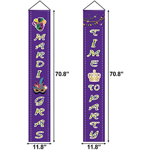 Mardi Gras Purple Banner Masquerade Carnival Banner Mardi Gras Porch Sign Hanging Banner for Mardi Gras's Eve Party Supplies Home Decorations