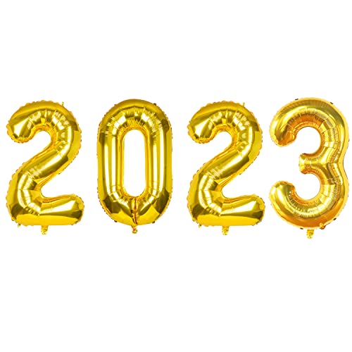 40 Inch 2023 Gold Foil Number Balloons for 2023 New Year Eve Festival Party Supplies Graduation Decorations (Four Numbers)