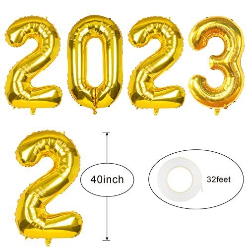 40 Inch 2023 Gold Foil Number Balloons for 2023 New Year Eve Festival Party Supplies Graduation Decorations (Four Numbers)