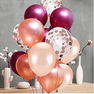 Burgundy Rose Gold Balloons/Burgundy Rose Gold Birthday Decorations/Fall Bridal Shower Decorations 15pcs Maroon Gold Wedding Decorations/Rose Gold Bachelorette Party Decorations