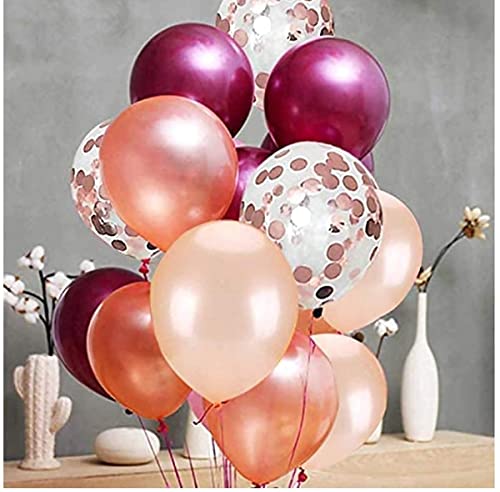 Burgundy Rose Gold Balloons/Burgundy Rose Gold Birthday Decorations/Fall Bridal Shower Decorations 15pcs Maroon Gold Wedding Decorations/Rose Gold Bachelorette Party Decorations