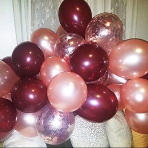 Burgundy Rose Gold Balloons/Burgundy Rose Gold Birthday Decorations/Fall Bridal Shower Decorations 15pcs Maroon Gold Wedding Decorations/Rose Gold Bachelorette Party Decorations