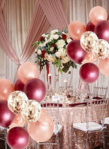 Burgundy Rose Gold Balloons/Burgundy Rose Gold Birthday Decorations/Fall Bridal Shower Decorations 15pcs Maroon Gold Wedding Decorations/Rose Gold Bachelorette Party Decorations