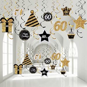 60th birthday party decorations, 60th birthday party hanging swirls ceiling decorations shiny celebration 60 hanging swirls decorations for 60 years old party supplies, 30 count