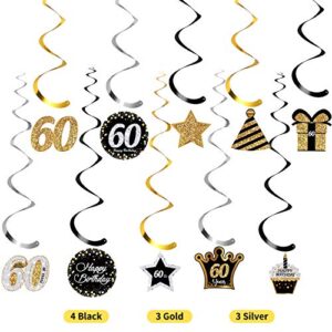 60th Birthday Party Decorations, 60th Birthday Party Hanging Swirls Ceiling Decorations Shiny Celebration 60 Hanging Swirls Decorations for 60 Years Old Party Supplies, 30 Count