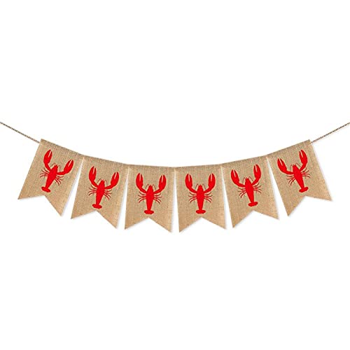 SWYOUN Burlap Crawfish Sign Banner Summer Party Decoration Lobster Theme Birthday Party Mantle Fireplace Supplies