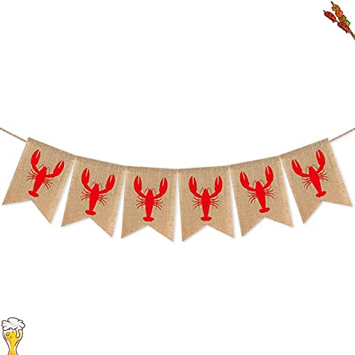 SWYOUN Burlap Crawfish Sign Banner Summer Party Decoration Lobster Theme Birthday Party Mantle Fireplace Supplies