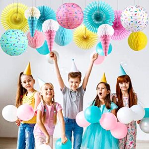 Donut Birthday Party Decorations, Ice Cream Party Decorations Donut Paper Lanterns Ice Cream Honeycomb Balls Paper Fans for Baby Shower Kids Birthday Party Donut Grow Up Party Supplies