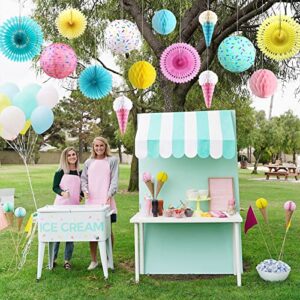 Donut Birthday Party Decorations, Ice Cream Party Decorations Donut Paper Lanterns Ice Cream Honeycomb Balls Paper Fans for Baby Shower Kids Birthday Party Donut Grow Up Party Supplies