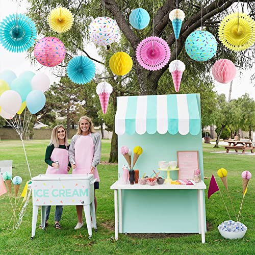 Donut Birthday Party Decorations, Ice Cream Party Decorations Donut Paper Lanterns Ice Cream Honeycomb Balls Paper Fans for Baby Shower Kids Birthday Party Donut Grow Up Party Supplies