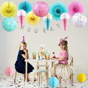 Donut Birthday Party Decorations, Ice Cream Party Decorations Donut Paper Lanterns Ice Cream Honeycomb Balls Paper Fans for Baby Shower Kids Birthday Party Donut Grow Up Party Supplies