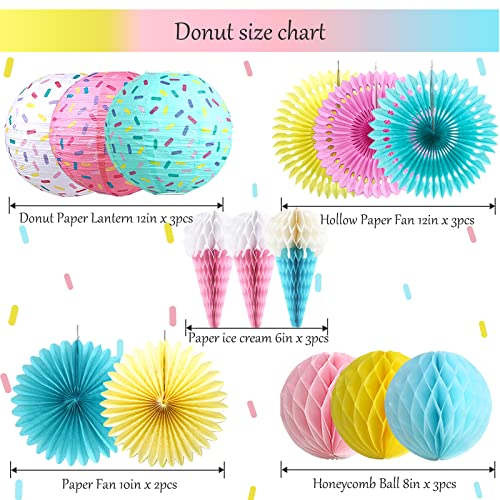 Donut Birthday Party Decorations, Ice Cream Party Decorations Donut Paper Lanterns Ice Cream Honeycomb Balls Paper Fans for Baby Shower Kids Birthday Party Donut Grow Up Party Supplies