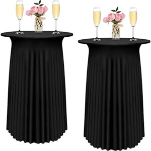 juexica cocktail table cover round cocktail tablecloth with skirt 32×43 inch spandex tablecloth fitted table covers table cloth for high top wedding birthday banquet party (black, 2 pieces)