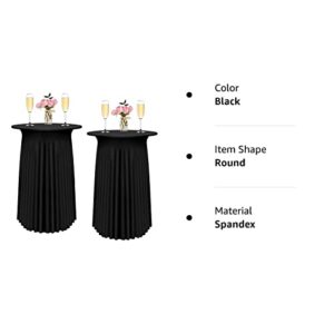 Juexica Cocktail Table Cover Round Cocktail Tablecloth with Skirt 32x43 Inch Spandex Tablecloth Fitted Table Covers Table Cloth for High Top Wedding Birthday Banquet Party (Black, 2 Pieces)