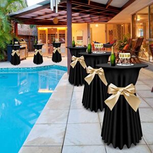 Juexica Cocktail Table Cover Round Cocktail Tablecloth with Skirt 32x43 Inch Spandex Tablecloth Fitted Table Covers Table Cloth for High Top Wedding Birthday Banquet Party (Black, 2 Pieces)