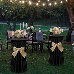 Juexica Cocktail Table Cover Round Cocktail Tablecloth with Skirt 32x43 Inch Spandex Tablecloth Fitted Table Covers Table Cloth for High Top Wedding Birthday Banquet Party (Black, 2 Pieces)