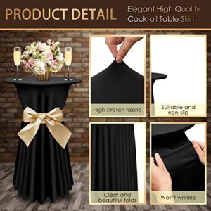 Juexica Cocktail Table Cover Round Cocktail Tablecloth with Skirt 32x43 Inch Spandex Tablecloth Fitted Table Covers Table Cloth for High Top Wedding Birthday Banquet Party (Black, 2 Pieces)