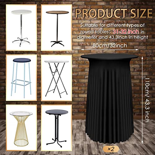 Juexica Cocktail Table Cover Round Cocktail Tablecloth with Skirt 32x43 Inch Spandex Tablecloth Fitted Table Covers Table Cloth for High Top Wedding Birthday Banquet Party (Black, 2 Pieces)