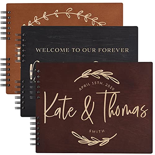 Wedding Guest Book Personalized with 9 Designs & 5 Rustic Colors - 2 Optional Sizes - Customized Guestbook Registry Sign-in with Name - Date, Hard Cover Laser Engraved Guest Book