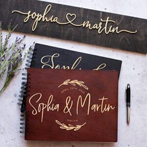 Wedding Guest Book Personalized with 9 Designs & 5 Rustic Colors - 2 Optional Sizes - Customized Guestbook Registry Sign-in with Name - Date, Hard Cover Laser Engraved Guest Book