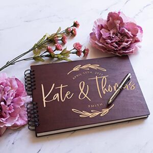 Wedding Guest Book Personalized with 9 Designs & 5 Rustic Colors - 2 Optional Sizes - Customized Guestbook Registry Sign-in with Name - Date, Hard Cover Laser Engraved Guest Book