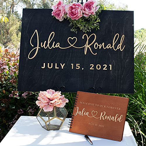 Wedding Guest Book Personalized with 9 Designs & 5 Rustic Colors - 2 Optional Sizes - Customized Guestbook Registry Sign-in with Name - Date, Hard Cover Laser Engraved Guest Book