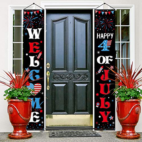 4th of July Banner Fourth of July Decorations Patriotic Porch Sign Black Independence Day Hanging Banner for Home Memorial Day Party, God Bless America (classic style)