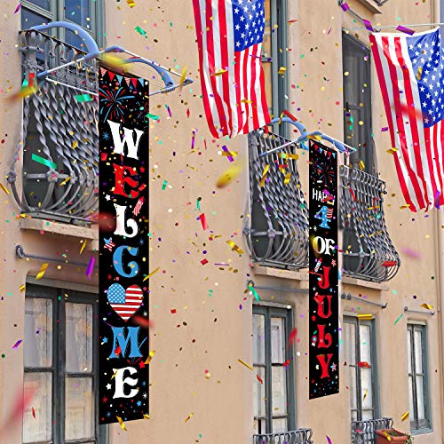 4th of July Banner Fourth of July Decorations Patriotic Porch Sign Black Independence Day Hanging Banner for Home Memorial Day Party, God Bless America (classic style)