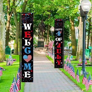 4th of July Banner Fourth of July Decorations Patriotic Porch Sign Black Independence Day Hanging Banner for Home Memorial Day Party, God Bless America (classic style)